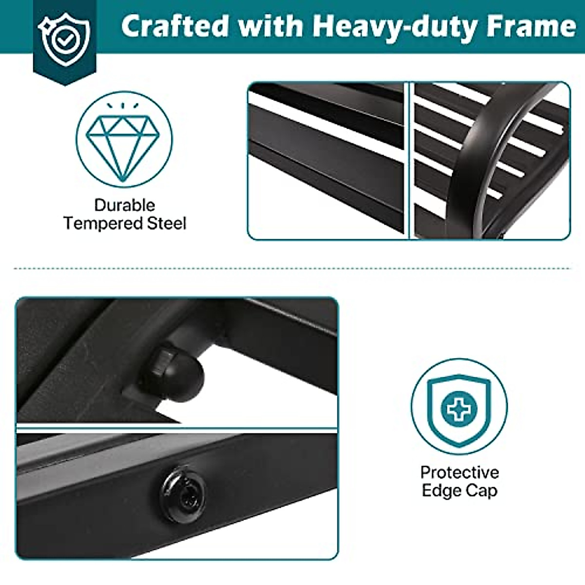 Yewuli 50" Metal Bench Outdoor Garden Benches Porch Patio Bench Weatherproof, Modern Park Benches for Outside Patio Furniture Loveseats Decor Cast Iron Frame, Black