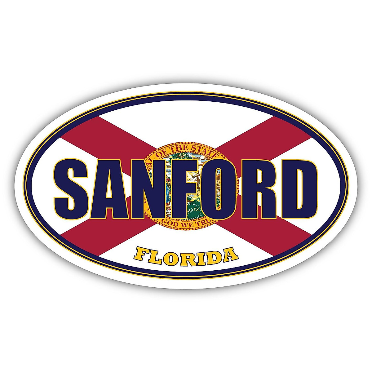 3 Pack 2x3 inches | Sanford City Florida State Flag | FL Flag Seminole County Oval State Colors Construction Toolbox, Hardhat, Lunchbox, Helmet, Mechanic, Luggage