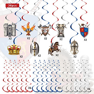 Medieval Decorations,Medieval Knight Birthday Decorations, Medieval Hanging Swirls, Knight Crown Stone Wall Medieval Party Decorations Spiral Renaissance Castle Decorations