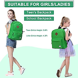 VASCHY Lightweight Backpack for School, Classic Basic Water Resistant Casual Daypack for Travel with Bottle Side Pockets (Green)