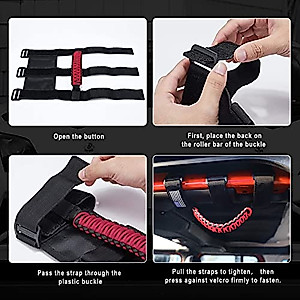 Miytsya 2 Pack Roll Bar Grab Handles Grip Handle, for Jeep Wrangler YJ TJ JK JL & Gladiator JT 1955-2022 UTV ATV, 10.2In x 5.1In 3 Straps Fixed American Flag Pattern Car Roof Handles Strap (Red)