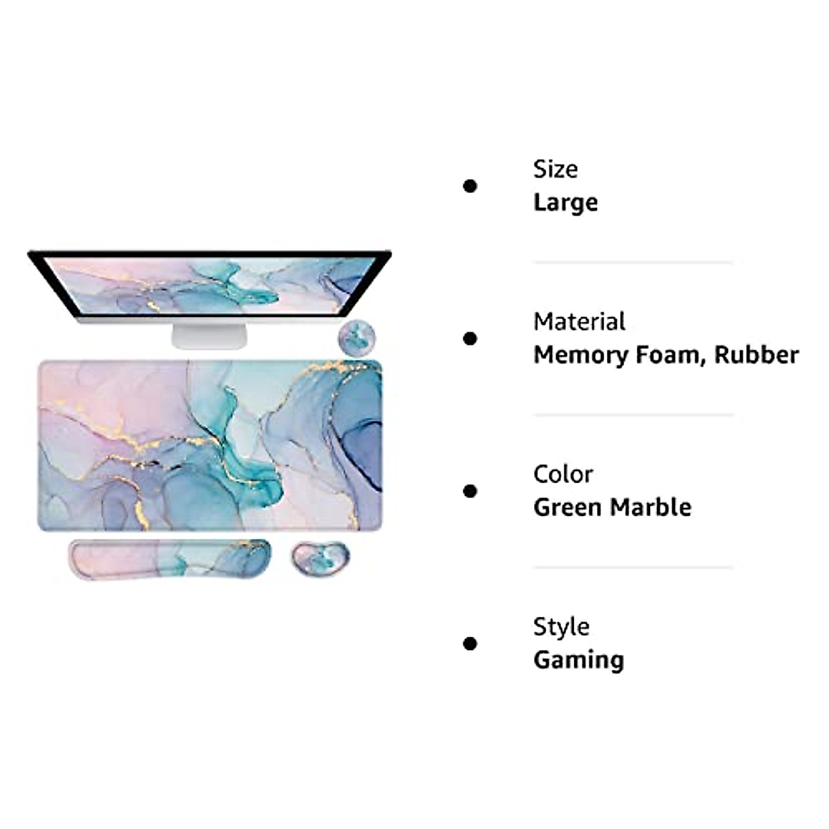 Lateefah Large Mouse Pad and Keyboard Wrist Rest, Desk Pad for Keyboard and Mouse, 4-in-1 Extended Mouse Pad with Wrist Support, Non-Slip Desk Mat Protector, Ultra Thick Desk Blotter for Office, Home