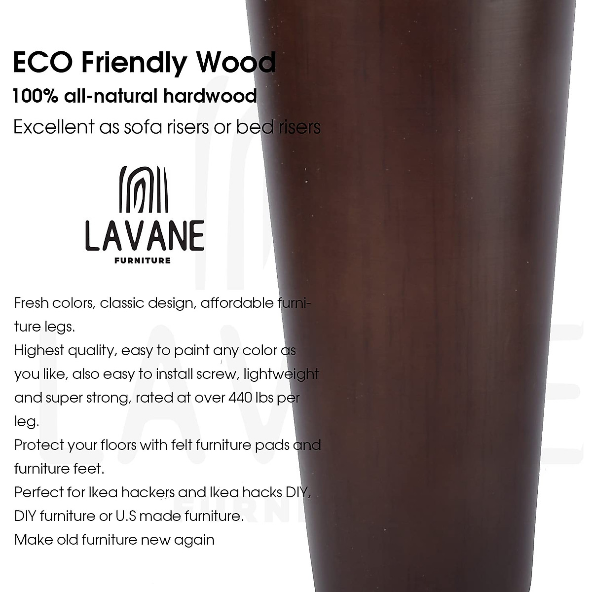 La Vane 6 inch / 15cm Wooden Furniture Legs, Set of 4 Walnut Solid Wood Tapered M8 Furniture Replacement Feet with Pre-Drilled 5/16 Inch Bolt & Mounting Plate & Screws for Sofa Chair Couch Ottoman