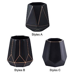 YOSCO Ceramic Desk Cute Pen Holder Stand Gold Line Pencil Cup Pot Desk Organizer Makeup Brush Holder (B-Dark Green)