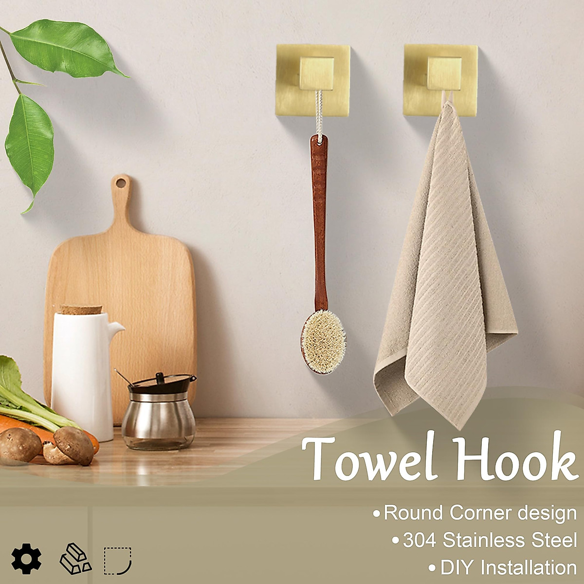 LANC Towel Hooks Bathroom Hardware Clothes Hook Brushed Gold Coat Hooks Heavy Duty Hanger Robe Hook for Bathroom Kitchen Garage Hotel Wall Hooks Stainless Steel Wall Mounted 3 Pack, A8805BG-P3