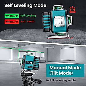Seesii laser level,16 Lines Green Electronic Self Leveling Tool 4D Four-Plane Leveling and Alignment Line Laser Level Outdoor Pulse Mode-Rechargeable Battery, Portable Toolbox LL110