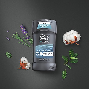 Dove Men+Care Antiperspirant Deodorant Stick Clean Comfort 4 Count 72-Hour Sweat & Odor Protection Antiperspirant for Men With 1/4 Moisturizing Cream 2.7 oz