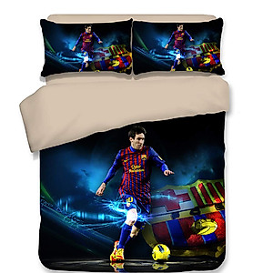 Bedding Cartoon Duvet Cover for Kids Football Superstar Cute Bedding Sets 3D Printed Lightweight 3 Pieces Duvet Cover Sets with 1 Duvet Cover and 2 Pillow Pillowcases for Adult (Twin, P1)
