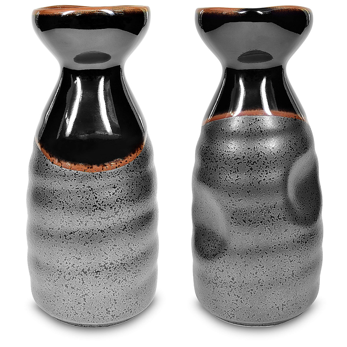 Product of Gifu Japan Mino Ware Traditional Japanese Sake Set, Tokkuri Bottle and 4 Ochoko Cups, Black Kuro Oribe