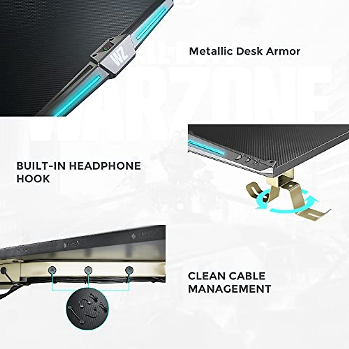 EUREKA ERGONOMIC & Call of DutyⓇ Gaming Desk,55 Inch Gaming Computer Desk with RGB Led Lights, Gamer Desk with Large Monitor Stand Shelf, Dual Headphone Hook Gaming Table Computer Home Office Desk