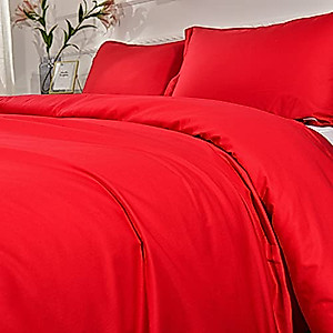 Colourful Snail 100-Percent Cotton Duvet Cover Set, Hidden Zipper Closure, Ultra Soft, Easy Care and Durable, Simple Bedding Style, Queen, Red
