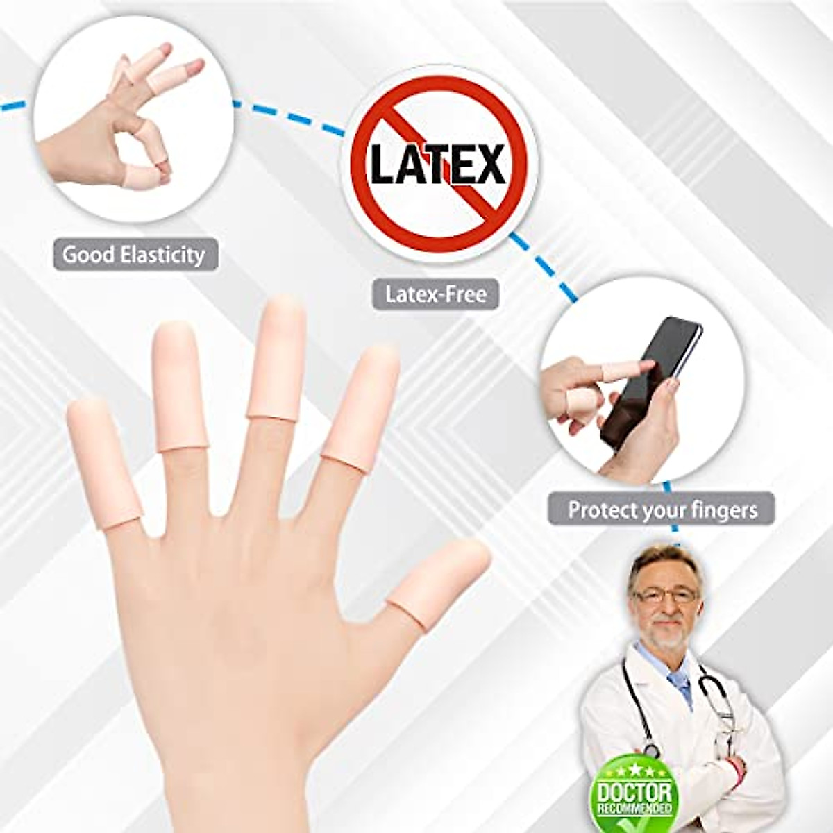 Finger Cots, Gel Finger Protectors, Waterproof Fingertip Bandage, Finger Covers Protection, Finger Tips Great for Finger Cracking, Thumb, Finger Trigger, Finger Arthritis, Latex-Free, Reusable (14PCS)