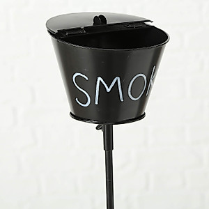 Outdoor Smoke Ashtray, Lidded Bucket on Stake with Prong Post, Garden Style, Black Lacquered Iron, 6 x 6 x 43 1/4 Inches (15 x 15 x 110 cm)