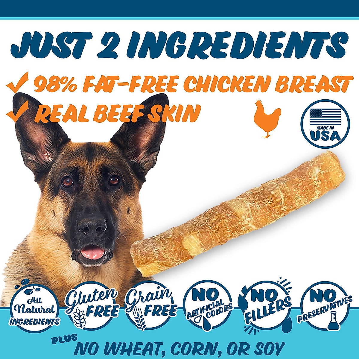 Texas Pet Company Chicken Jerky Dog Treats Soft, Crunchy & Chewy Dog Chicken Jerky for Dogs Wrapped Rawhides, Large Dog Treats, 2 in 1 Healthy Dog Treats for Large Dogs | USA Made Mega Size 1 Ct