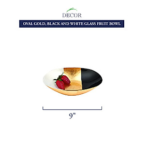 Oval Gold, Black and White 12 x 8" Glass Fruit or Salad Bowl