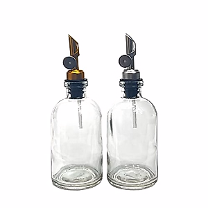 Blush Apothecary 8-ounce Apothecary Clear Glass Bottle with Metal Pour Spout | Oils, Vinegars, Coffee Syrups, Mouthwash | Bottles for Kitchen, Bath and Tabletop (Silver)