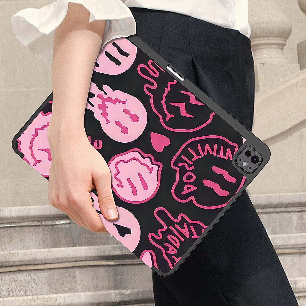 Cabreche Compatible with iPad Pro 13 Inch M4 Case 2024 with Pencil Holder TPU Back Case Auto Sleep/Wake Cover for Girls Women Men Cute Preppy Cool (PS12-Blue, Pro13 inch 2024)