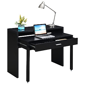 Convenience Concepts Newport JB Console/Sliding Desk with Drawer and Riser, Black