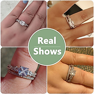 Newshe 1.7ct Princess Pear White AAAAA Cz 925 Sterling Silver Engagement Wedding Ring Set Size 7