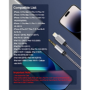 iPhone Aux Cord, [2pack/3ft] Lightning to 3.5mm Audio Auxiliary Cable for iPhone 14 13 12 11 Pro Max Xs Xr 8 7 Plus, iPad Mini, Male to Male Braided Apple Ox Wire for Car Stereo, Speaker, Headphone