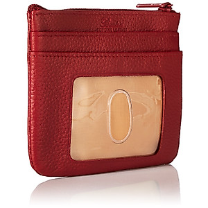 Buxton Large Leather ID Coin/Card Case Wallet, Rfid Blocking, Dark Red, One Size