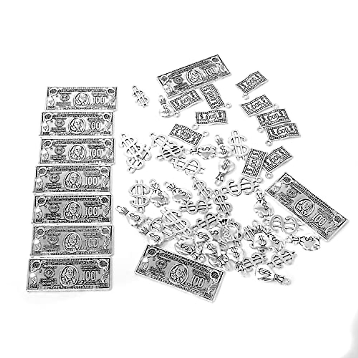 Honbay 60PCS Alloy Dollar Sign Charms Pendant Money Bag 100 Dollars Bill Pendants for Earrings Bracelet Necklace Jewelry Making (6 Style)