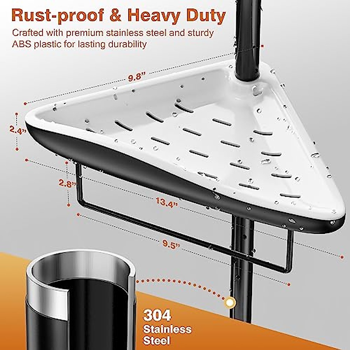 Epicano Shower Caddy Corner,56 to 115.7inches Adjustable Tension Pole Shower Caddy Stand, Rustproof 304 Stainless Steel Pole for Bathroom, Bathtub Storage Organizer,4-Tier, Black and White