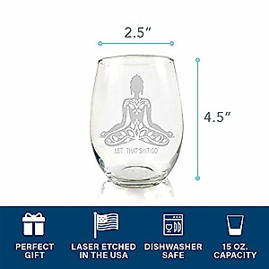 Buddha Zen Lotus Let That Shit Go Stemless Wine Glass - Buddha Gift, Buddha Glass, Lotus Glass, Lotus Flower, Yoga Gift, Yoga Glass