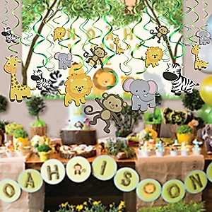 Konsait Jungle Animal Hanging Swirl Decoration(30Pack), Safari Theme Zoo Swirls Animals Birthday Party Spirals Home Ceiling Wall Decor for Woodland Farm Baby Shower Favor Supplies Decor