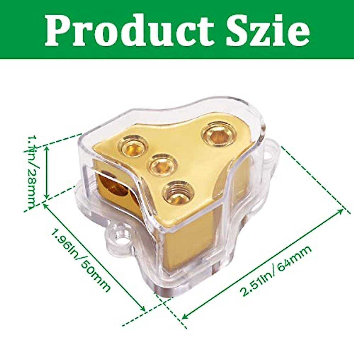 Seamaka 3 Way Copper Power Distribution Block 0/2/4 Gauge in 4/8/10 Gauge Out for Car Audio Splitter O-070