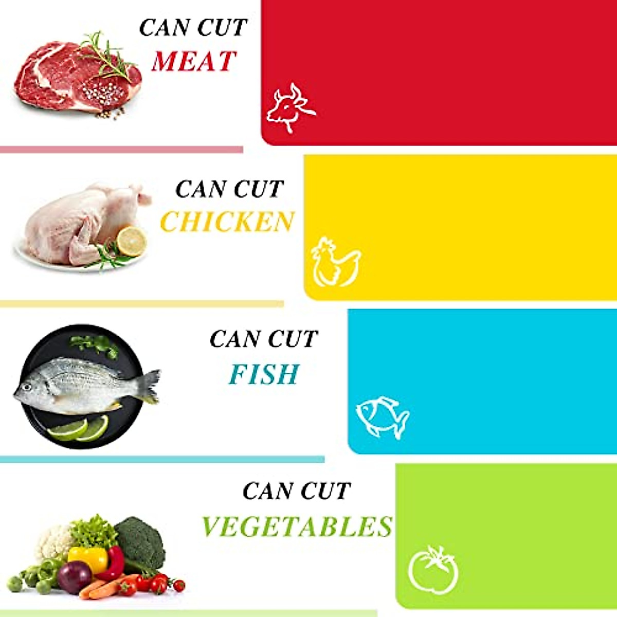 Elyum Cutting Boards, Colored Cutting Mat Flexible Plastic Cutting Board Set Chopping Board with Food Icons, Dishwasher Safe Cutting Boards for Kitchen Meat and Vegetables (Set of 8, 14.6" x 11")