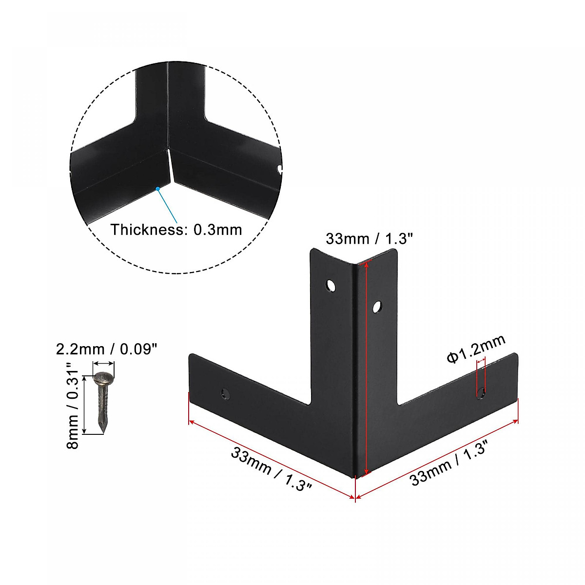 uxcell 33x33x33mm Metal Box Corner Protectors Edge Guard Black 4pcs