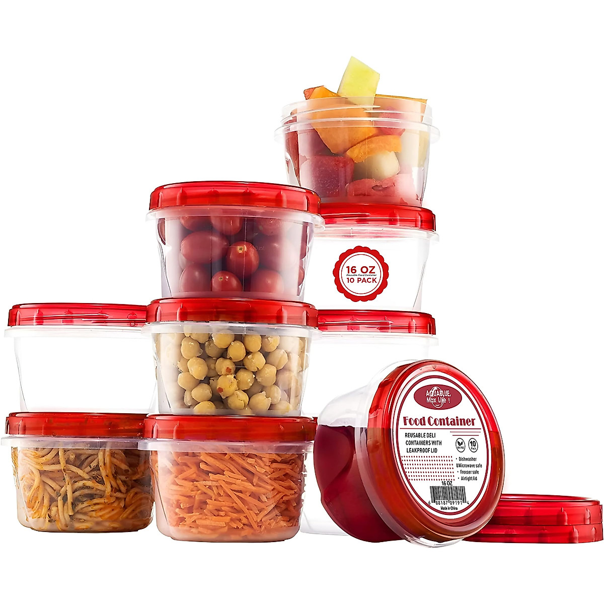 Soup Freezer Food Storage Containers With Screw On Lids [16 Oz -10 Pack] Reusable Plastic Container leak proof, Airtight, Stackable, Microwave Safe BPA Free