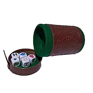 Cup Poker dice Game Set with Cup Leather Lined (cubilete)…Brown