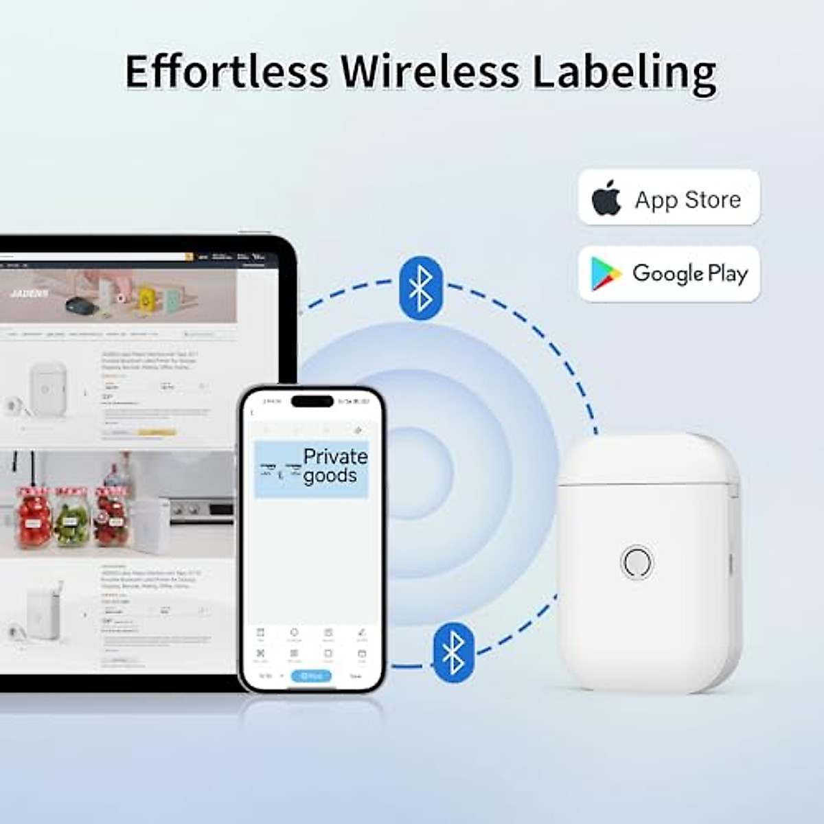 JADENS D11 Pro Portable Bluetooth Label Maker with Tape - Mini Label Printer for Storage, Barcode, Mailing, Office & Home Organizing - Sticker Maker with Multiple Templates, White