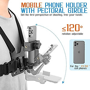 Phone Chest Strap Mount for POV/VLOG Videos, Chest Harness Holder Compatible with iPhone 13 12 11Pro Max Plus,Samsung,GoPro Hero 9, 8, 7, 6,AKASO,Action Camera and Cell Phone Video Shoot Accessories
