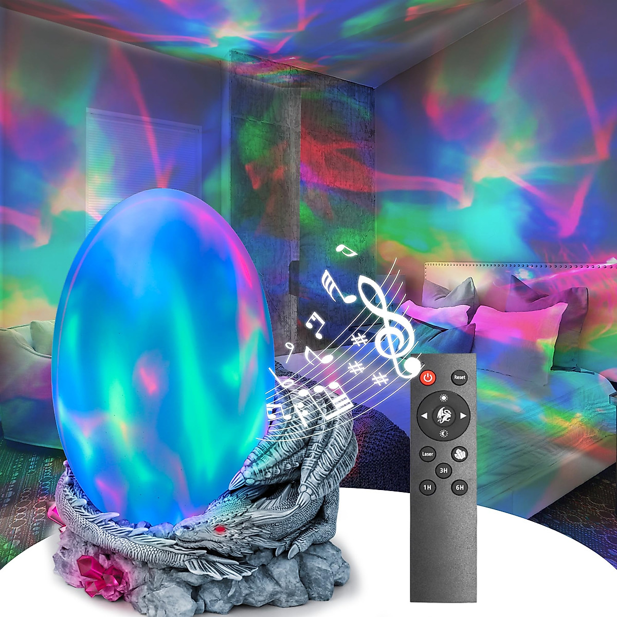 YOYEE Dragon Egg Lamp, Nebula Night Light, Nice Christmas Gifts, Music Speaker and White Noise Machine. Mood Ambiance Lighting for Gaming Desk Decor. Aesthetic Dragon Decor
