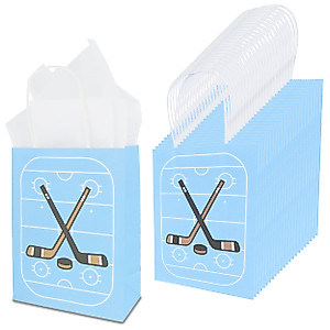 7Penn Paper Gift Bags - 24 Blue Hockey Themed Birthday Party Goody Bags with Handle - for Gifts, Goodies, or Favors