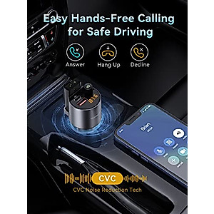 2022 Upgraded Bluetooth Transmitter for Car, Bluetooth 5.1 Car Adapter Car Kit with Dual Car Charger Support 38W PD+QC 3.0 Fast Charging, Noise Canceling Hands-Free Calls
