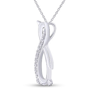 THE JEWEL ZONE 1/10 Carat White Natural Diamond Penguin Infinity Penadnt Necklace 10k Solid White Gold (0.10 Cttw)