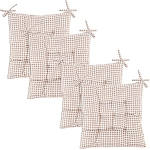 Chair Cushions for Dining Chairs Set of 4 - Thin Office Chair Cushion, Chair Pads for Dining Chairs, Dining Room Chair Cushions, Kitchen Chair Cushions Set of 4 (Khaki, 4), 15x15 Inches