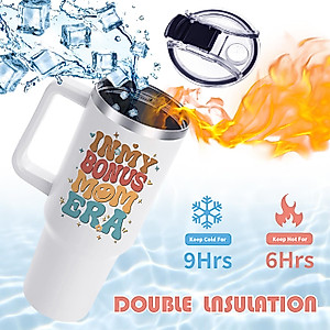 Bonus Mom Tumbler with Handle, Bonus's Moms Gifts - 40 oz In My Bonus Mom Cups Tumbler with Straw and Lid - Unique Mother In Law Birthday Gifts for Mothers Day Christmas for Step Moms Gift