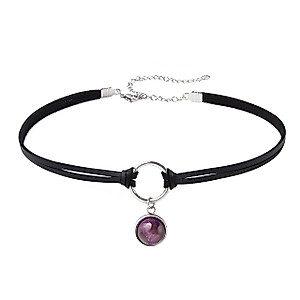 Sacina Gothic O ring Crystal Choker Necklace, Faux Leather Choker, Jewelry Gift for Women
