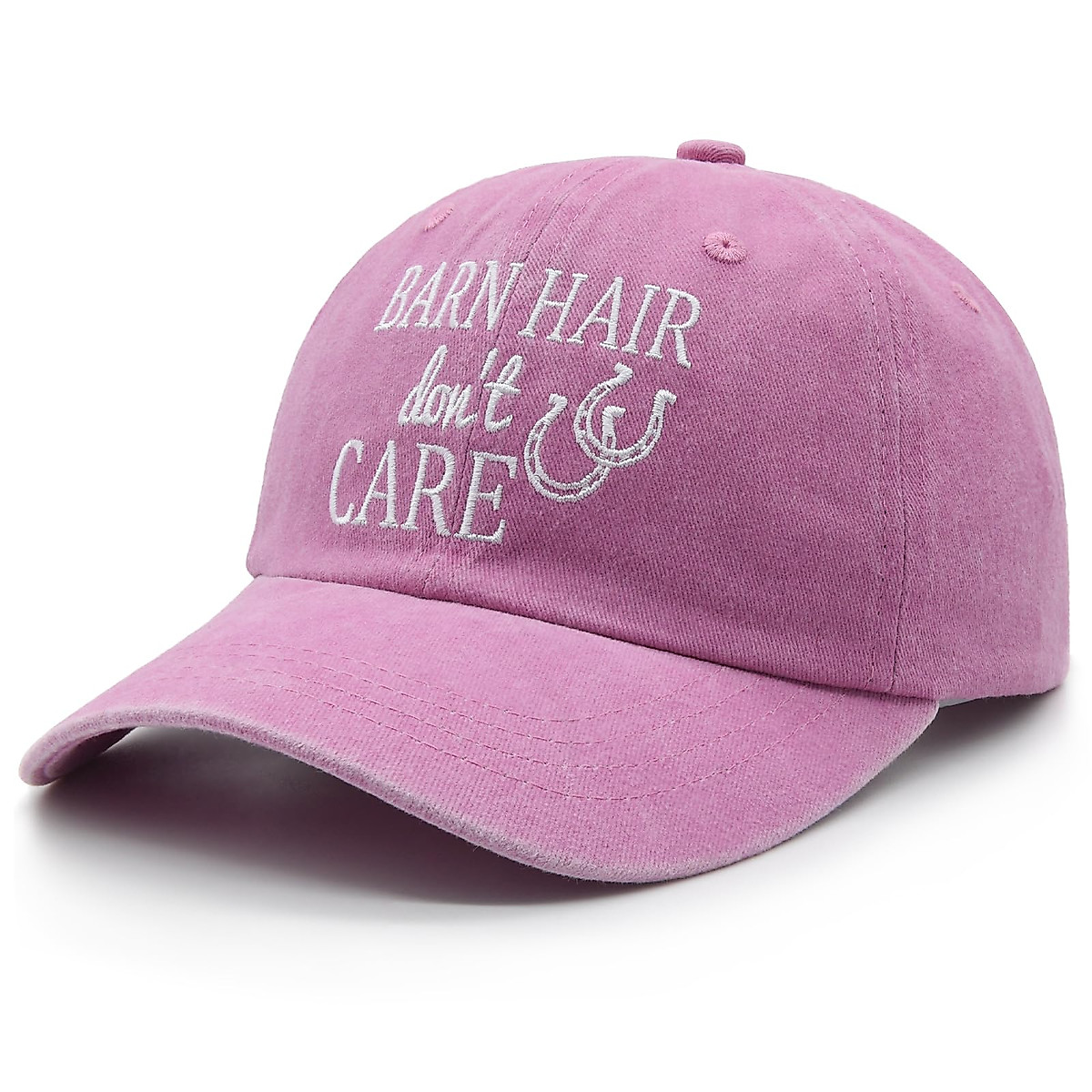 Chilltreads Barn Hair Don't Care Hat for Women, Adjustable Embroidered Baseball Cap for Horse Lover, Pink