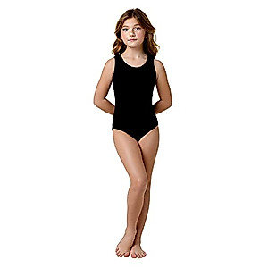 DanzNmotion by Danshuz Girls 7 Strap Back Leotard (Black, 12/14) 2409C