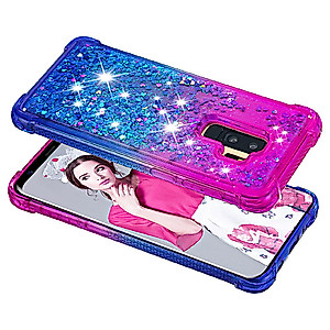 ONV Silicone Case Compatible with Samsung Galaxy S9 Plus - Shinny Color Phone Case Shock Absorb with Flow Sand Bumper Anti-Drop Soft Ultra Shell for Samsung Galaxy S9 Plus Cover TPU [JB] - P&Blue