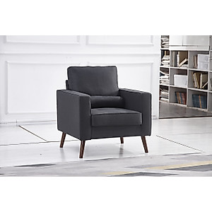 Cinnic Modern Accent Room Sofa Chair, Mid-Century Arm Chair, Linen Fabric Sofa Chairs for Bedroom, Living Room, Reading Single Sofa Chair, Easy, Tool-Free Assembly (Chair, Dark Gray)