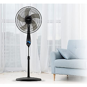 Air Monster 16" 5-Blade, 5 Speed Adjustable Height Ultra Powerful Quiet Oscillating Standing Pedestal Fan with Remote Control, 7.5 Hour Timer, Stand Fan for Bedroom, Black
