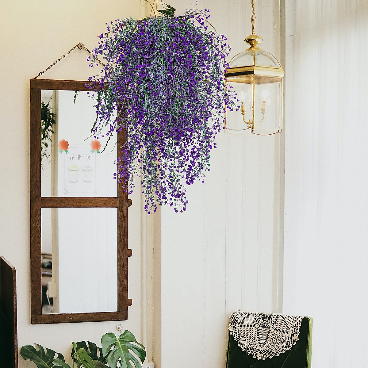 Uieke Pack of 4 Artificial Hanging Plants 2.7FT Artificial Ivy Leaf Plants Vine Hanging Garland Fake Vines Plastic Fake Plants Home Room Kitchen Outdoor Garden Office Wedding Wall Decor Purple