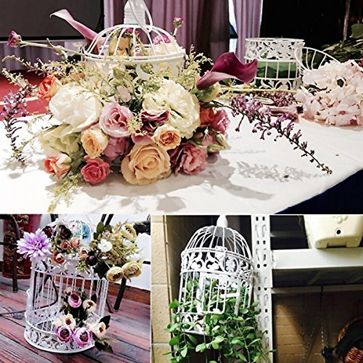 UEETEK Decorative Metal Bird Cage Home Hanging Ornament for Wedding Party Decoration (White)